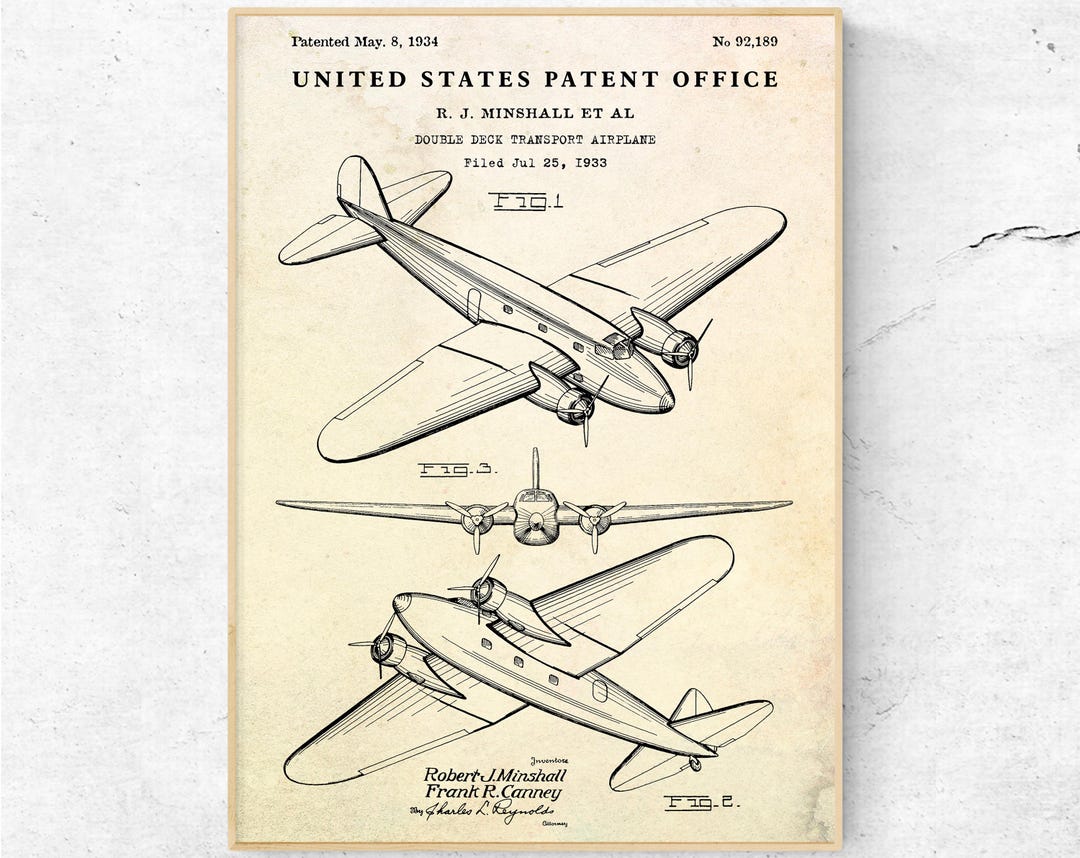 Airplane 1934 Patent Print. Blueprint Poster. Pilot Gift. Aircraft ...