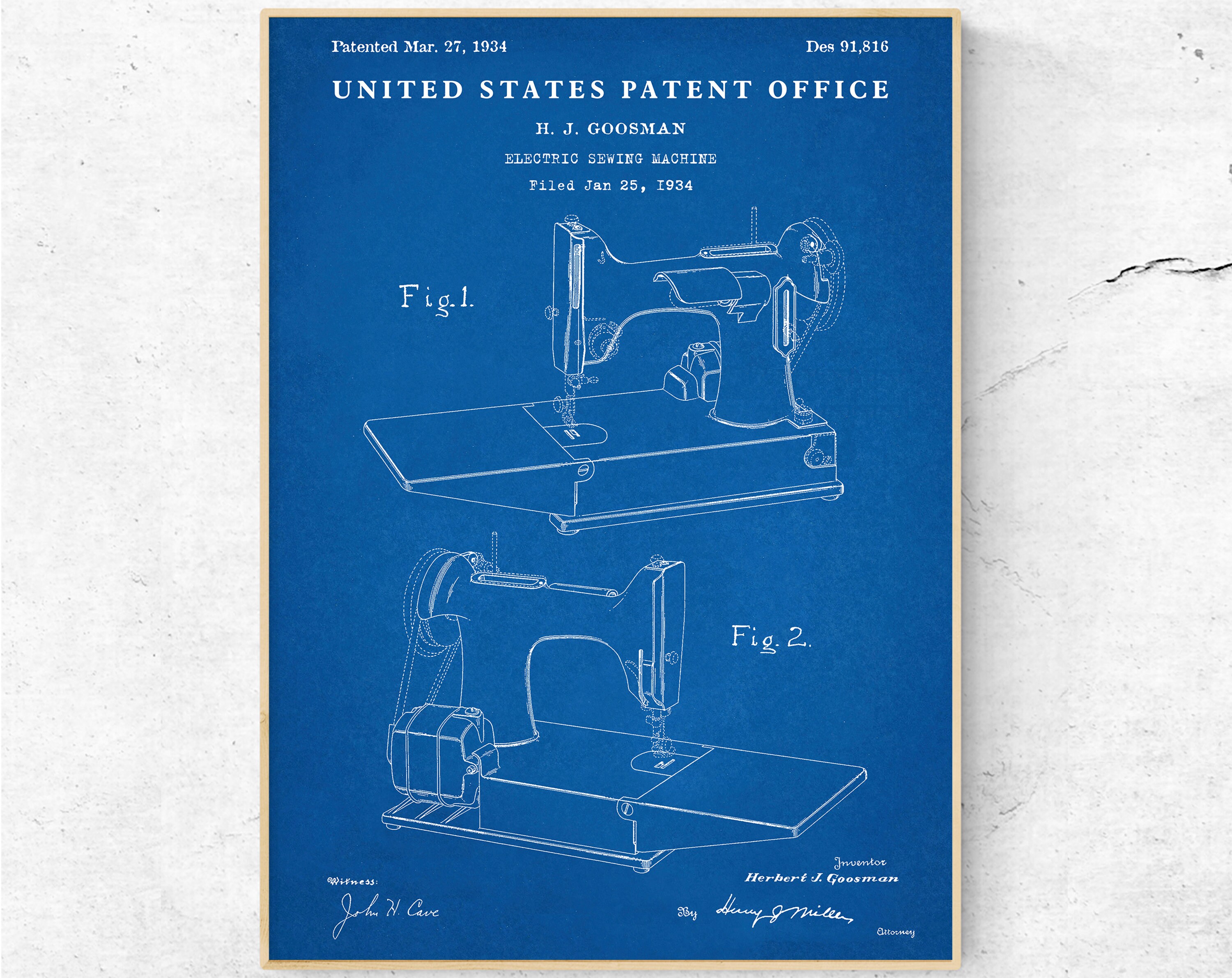 Singer Sewing Machine 1934 Patent Print. Sewing Room Decor. Seamstress ...