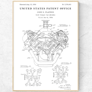 V8 Hemi Engine Patent Print, Automotive Industry Invention Blueprint ...