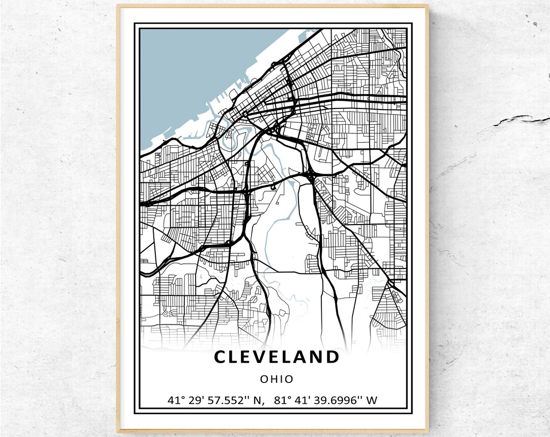 Cleveland City Map Print, Modern Map Wall Art, Ohio Travel Gift Poster ...