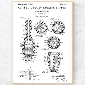 Bowling Pin 1962 Patent Poster. Bowling Decor Blueprint Wall - Etsy