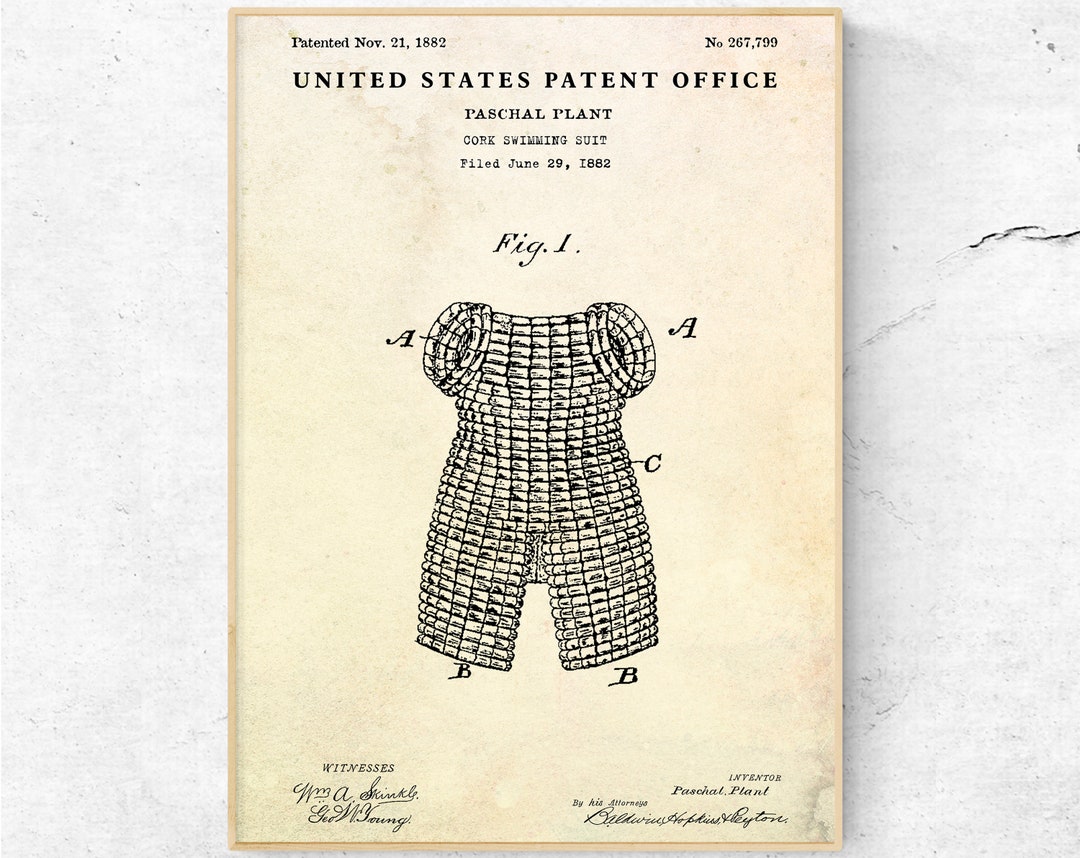 Weirdest Invention: Cork Swimming Suit 1882 Patent Print. 19th Century ...