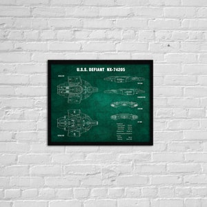 USS Defiant Class Starship Blueprint Poster, Schematic Wall Art ...