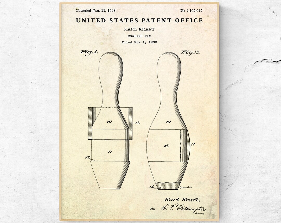 Bowling Pin Patent Print. Bowling Wall Decor Blueprint Poster. Bowler ...