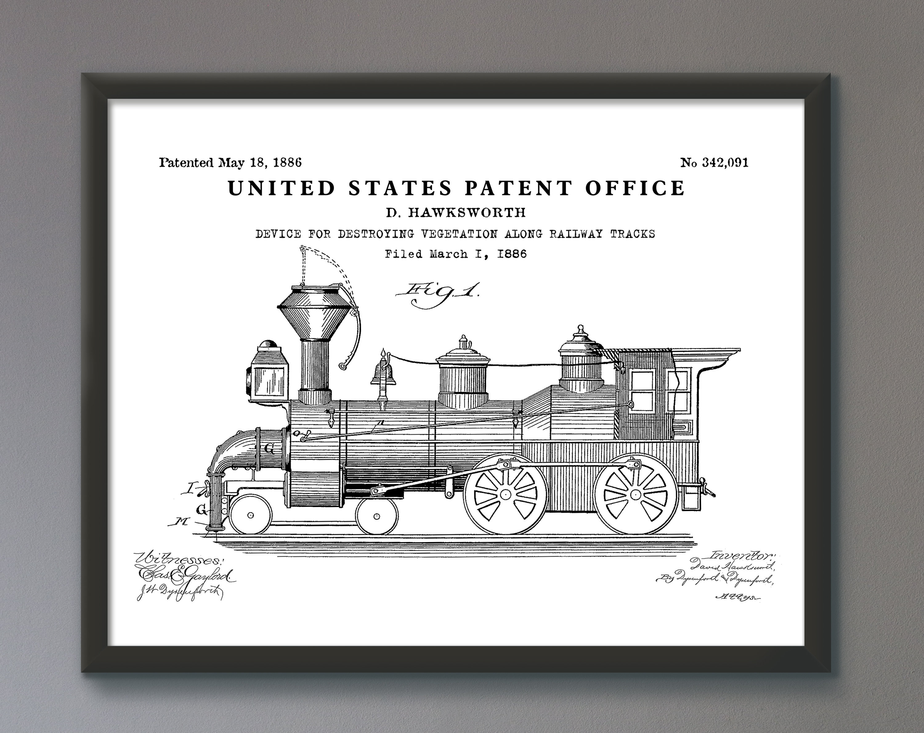 Locomotive 1886 Patent Print Railway Blueprint Wall Art - Etsy