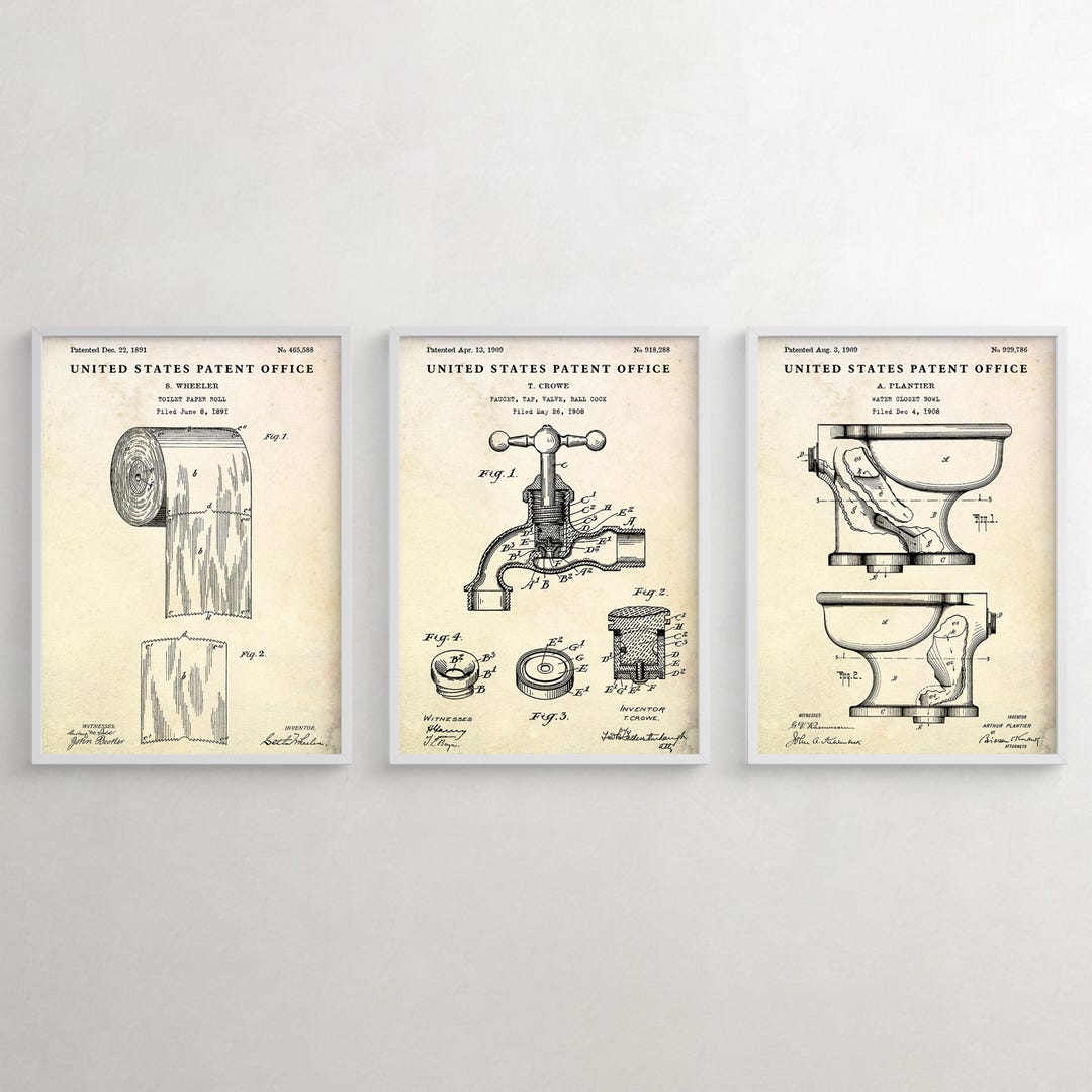 Bathroom Toilet Vintage Patent Wall Art, Blueprint Posters, WC Sign ...