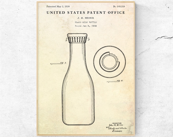 Milk Bottle Vintage Patent Drawing Print. Blueprint Poster. | Etsy