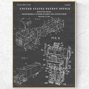 Optimus G1 Autobots Patent Prints, Blueprint Poster Kids Boys Room Wall ...