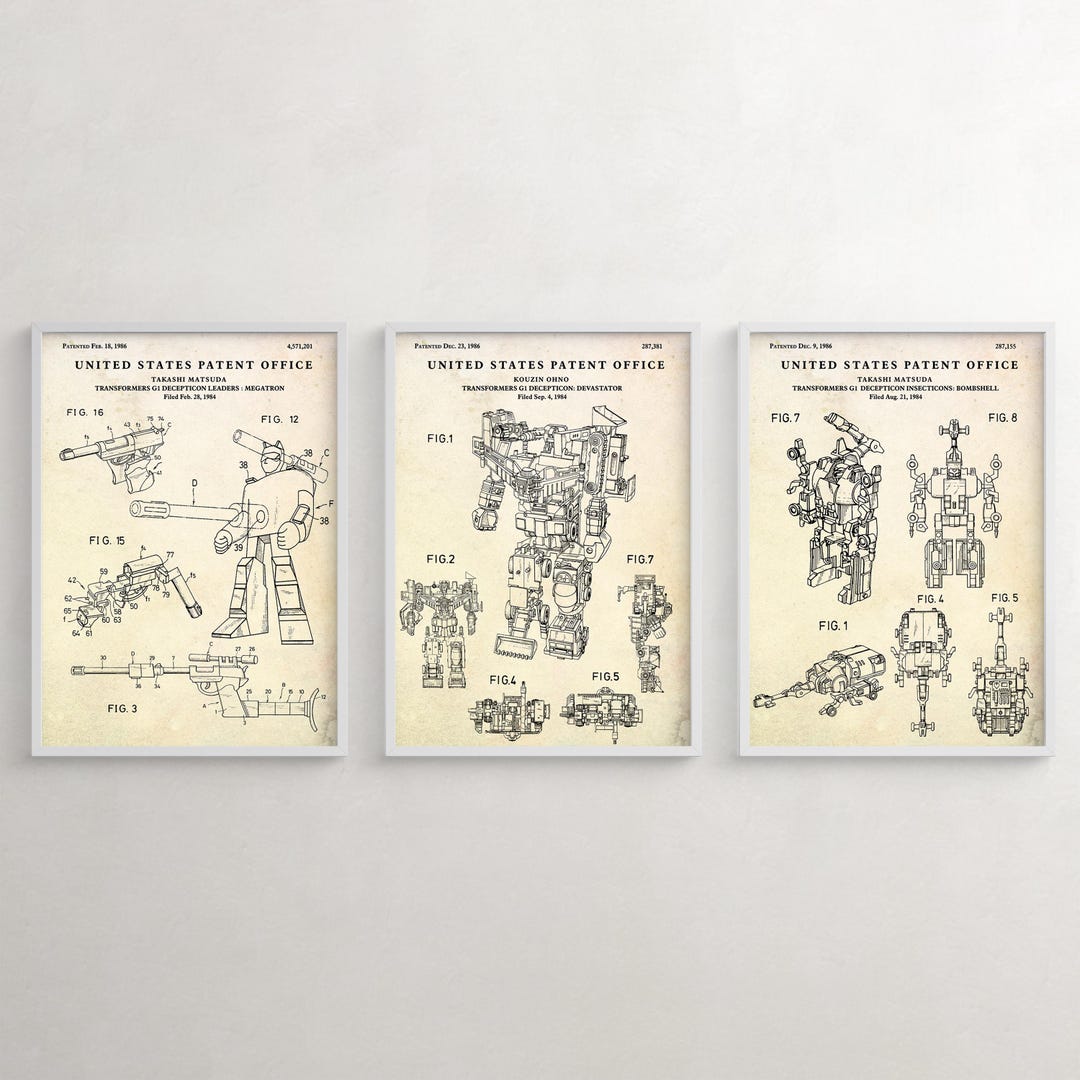 Vintage Transformers Robots Toys Patent Prints. G1 Autobots Decepticon ...