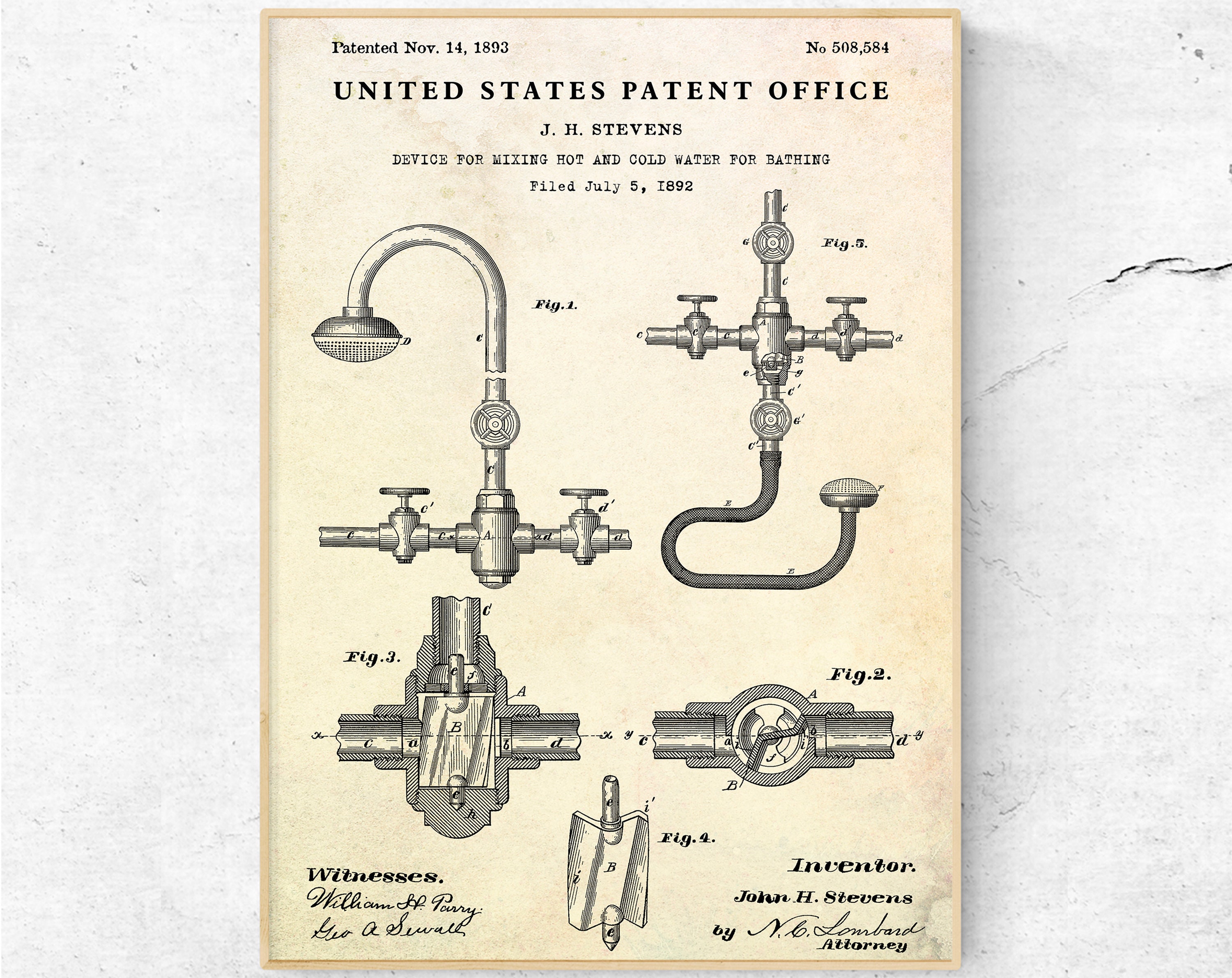 Bathroom Wall Art. Vintage Faucet Patent Print. Blueprint | Etsy