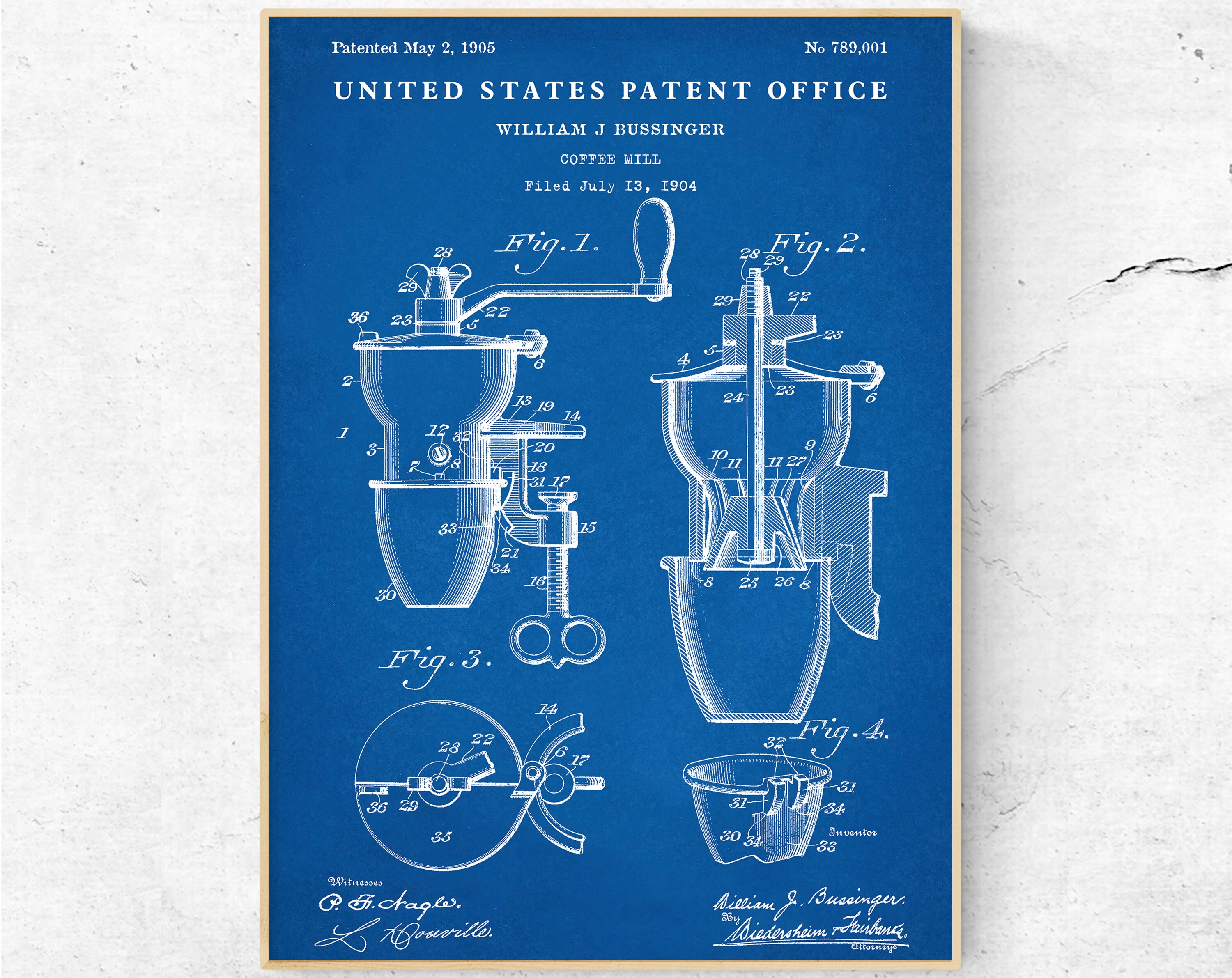 Coffee Mill 1905 Patent Print. Coffee Grinder Blueprint, Coffee Shop ...