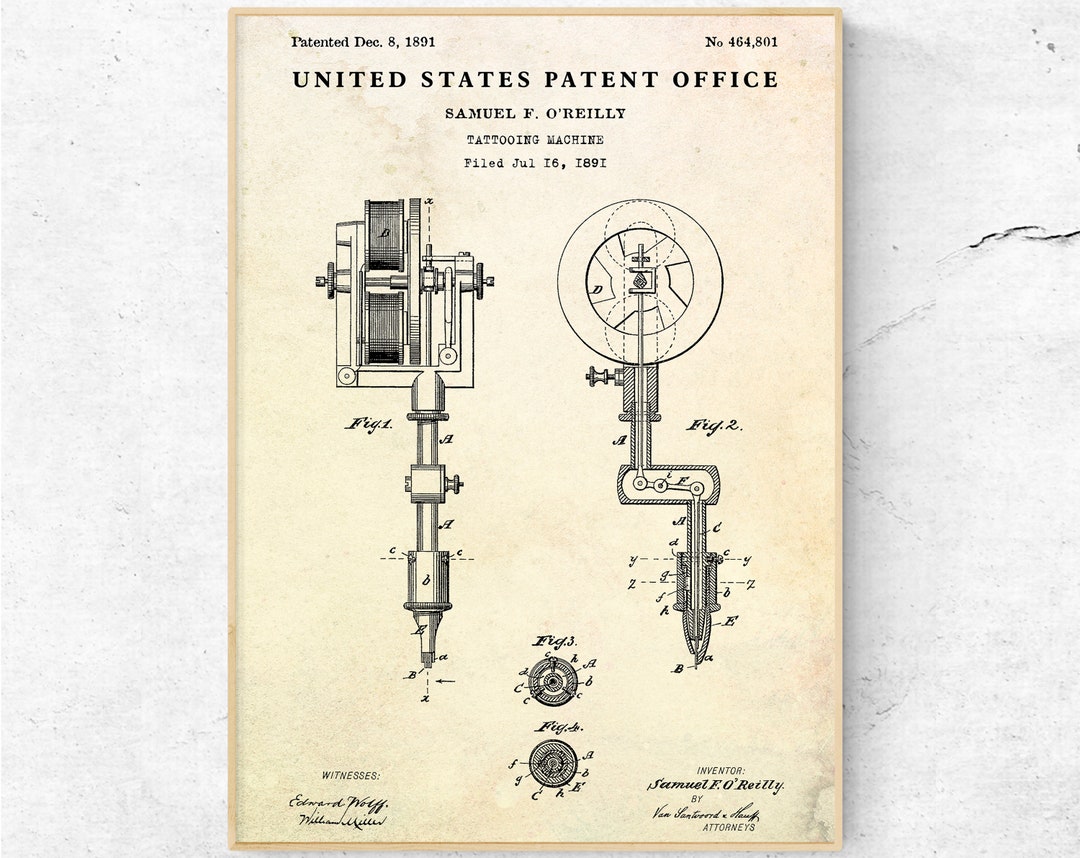 Tattooing Machine 1891 Patent Print. Inventions Blueprint Poster ...