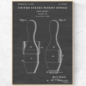 Bowling Pin Patent Print. Bowling Wall Decor Blueprint Poster. Bowler ...
