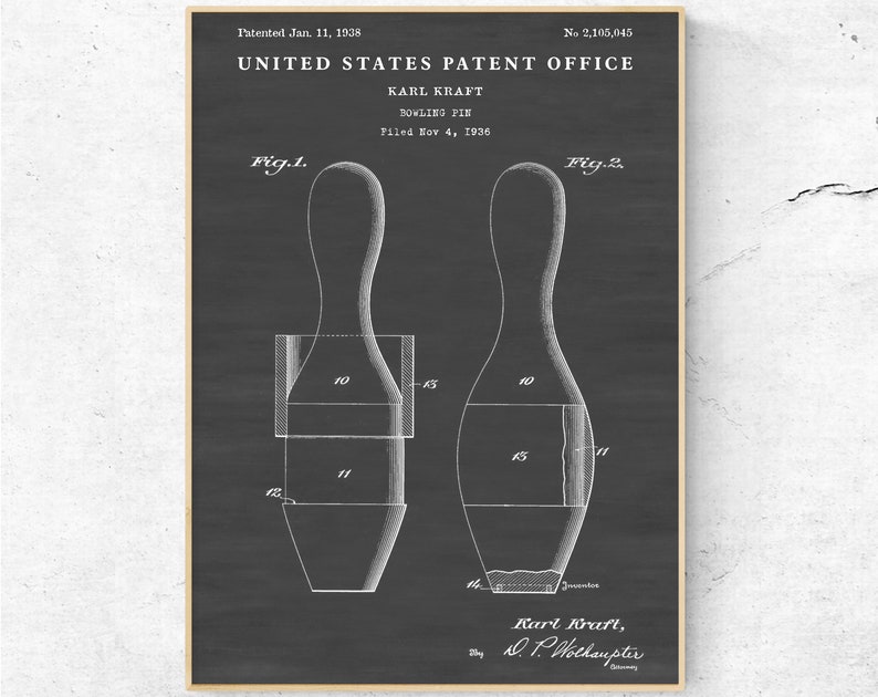 Bowling Pin Patent Print. Bowling Wall Decor Blueprint Poster. Bowler ...