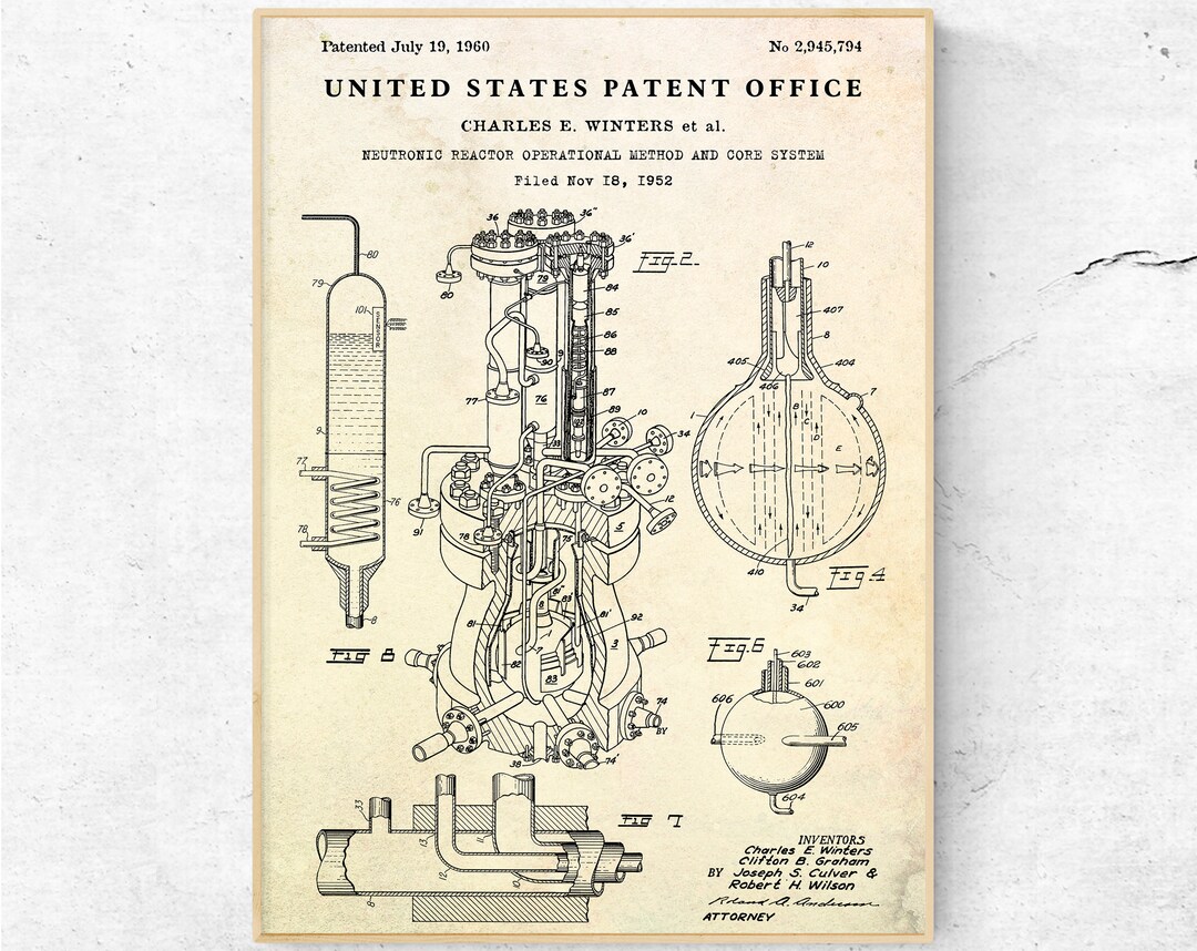Nuclear Reactor 1960 Patent Print. Neutronic Reactor Blueprint Poster ...