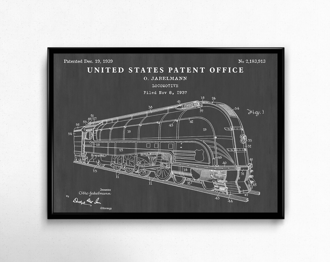 Locomotive 1939 Patent Print, Railways Wall Art, Train Gift, Inventions ...