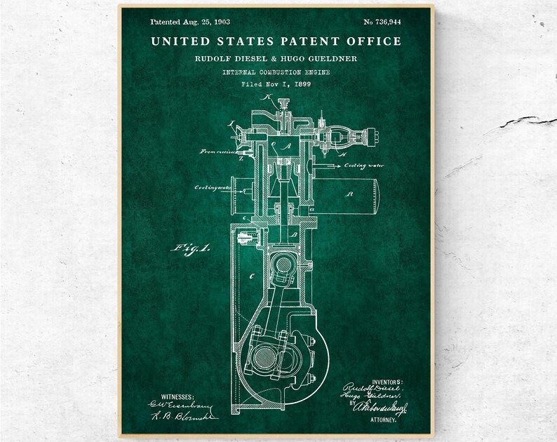 Internal Combustion Engine Patent Print, Car Engine Invention, Man Cave ...