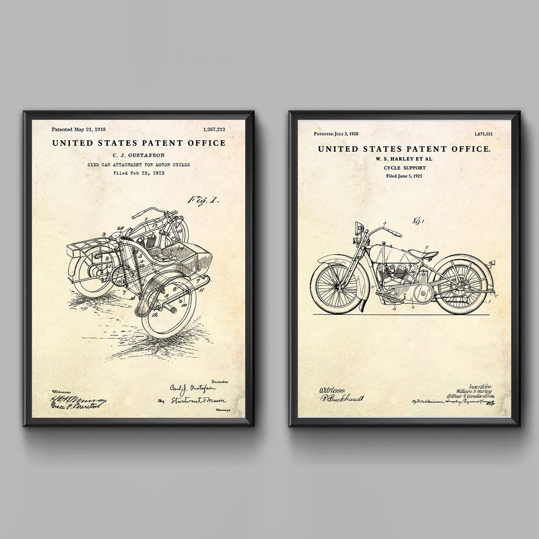 Motorcycle & Sidecar Patent Wall Art, Bike Blueprint Poster. Biker Gift ...