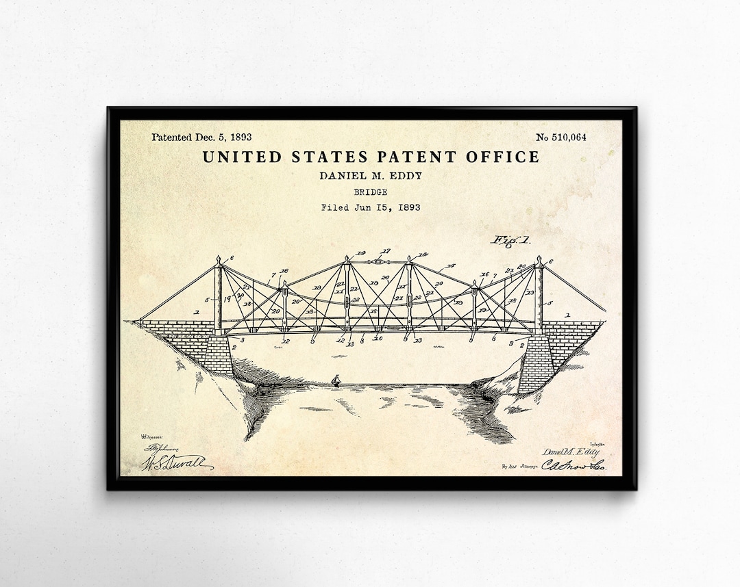 Bridge 1893 Patent Print. Industrial Wall Art, Invention Blueprint ...