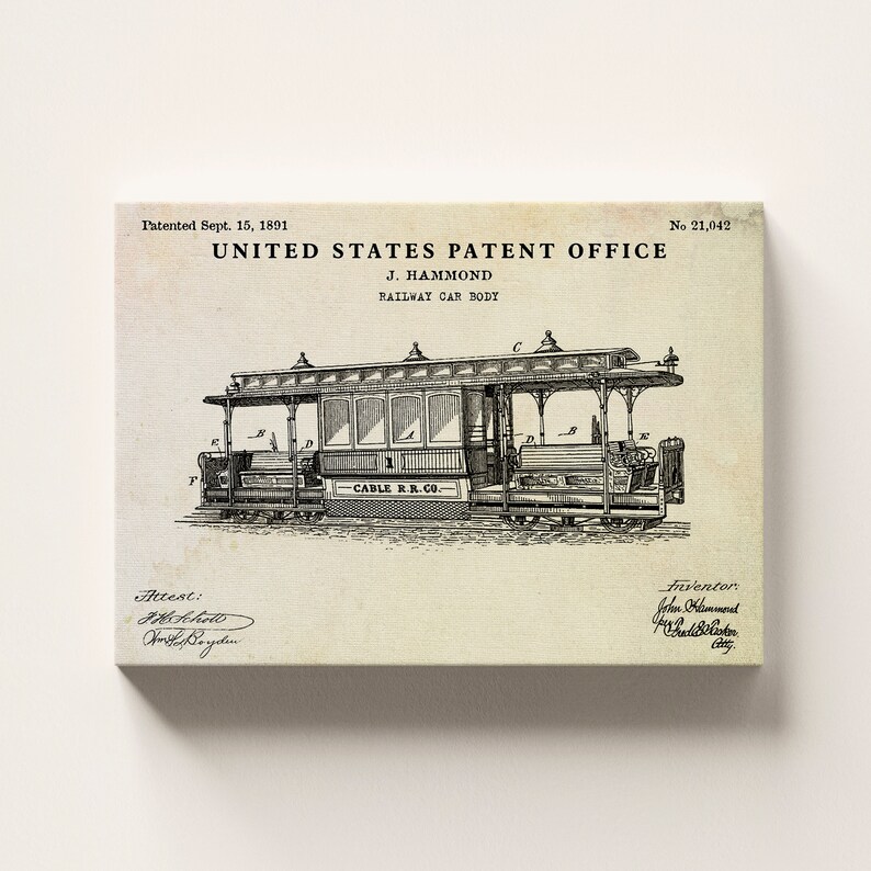 Tram Carriage 1891 Patent Print, Railway Car 19th Century Steam Train ...