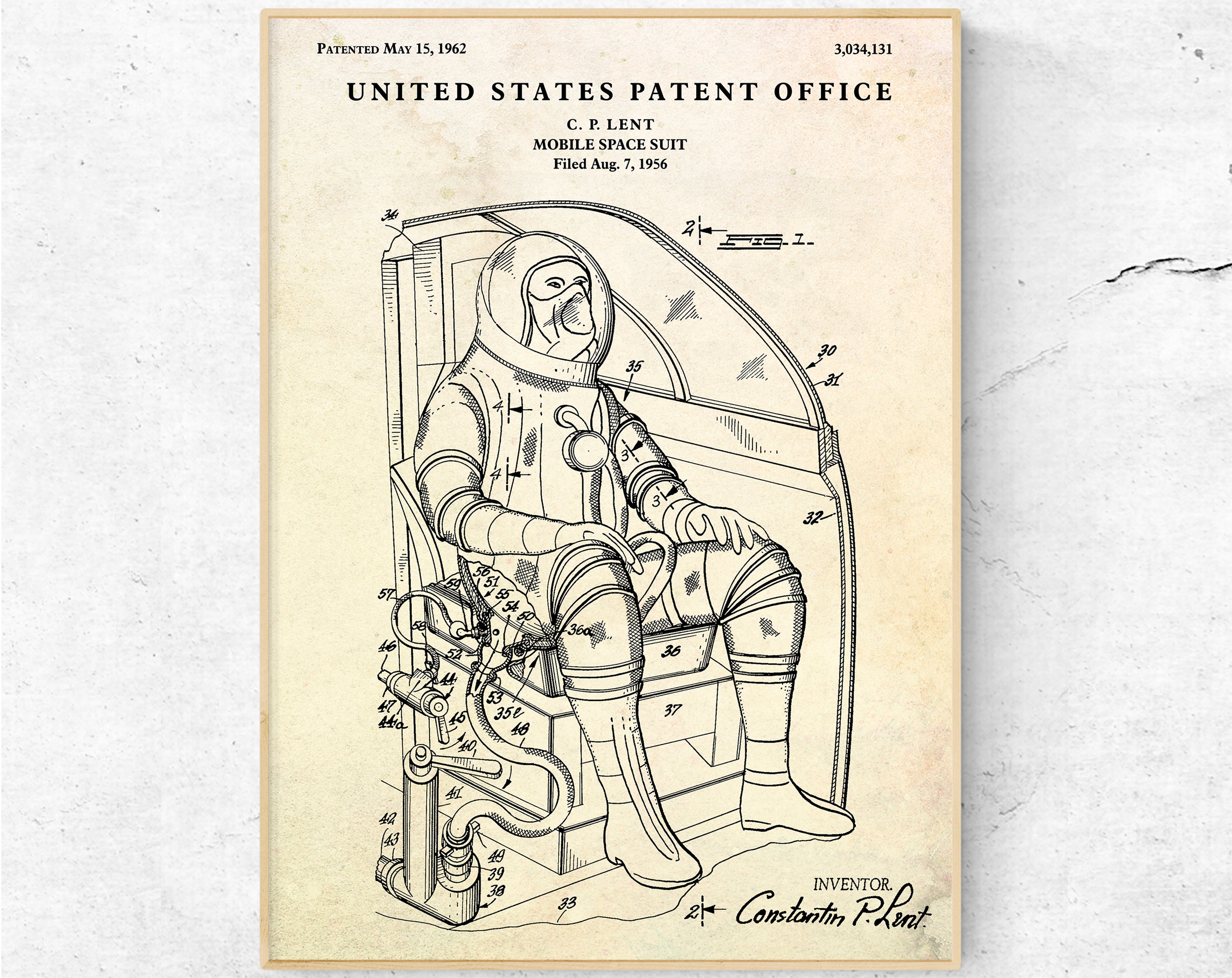 Space Suit Patent Drawing Print Space Travel Wall Art | Etsy