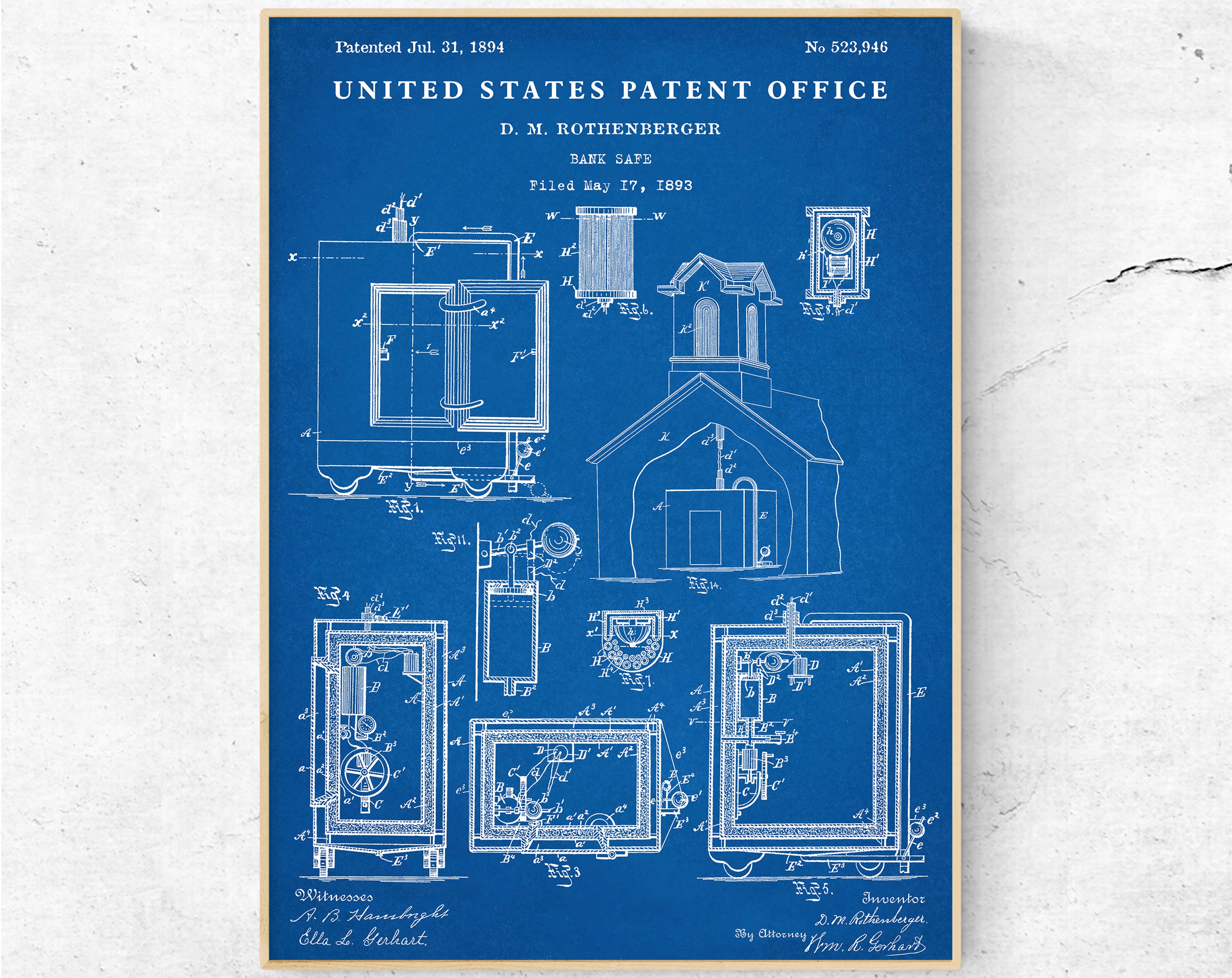 Bank Safe 1894 Patent Print. Banking Inventions Cash Safe Blueprint ...