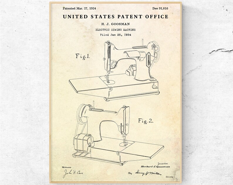Singer Sewing Machine 1934 Patent Print. Sewing Room Decor. Seamstress ...