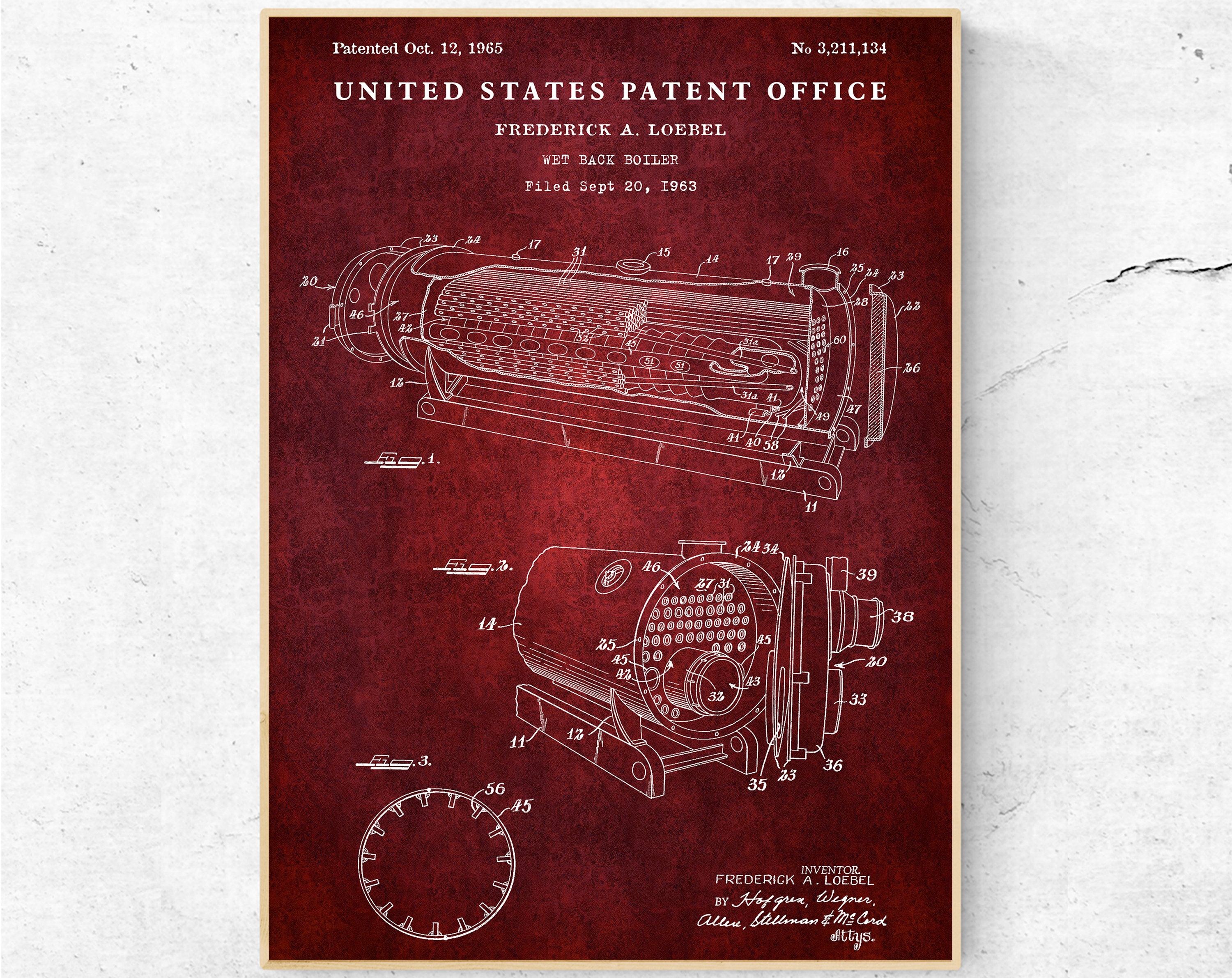 Water-back Boiler 1965 Patent Print. Water Heater Blueprint Poster ...