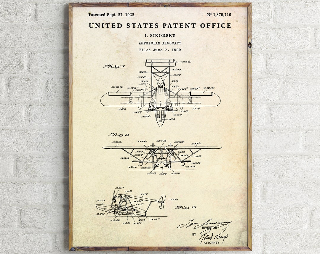 Amphibian Aircraft 1932 Patent Print. Airplane Inventions Seaplane ...