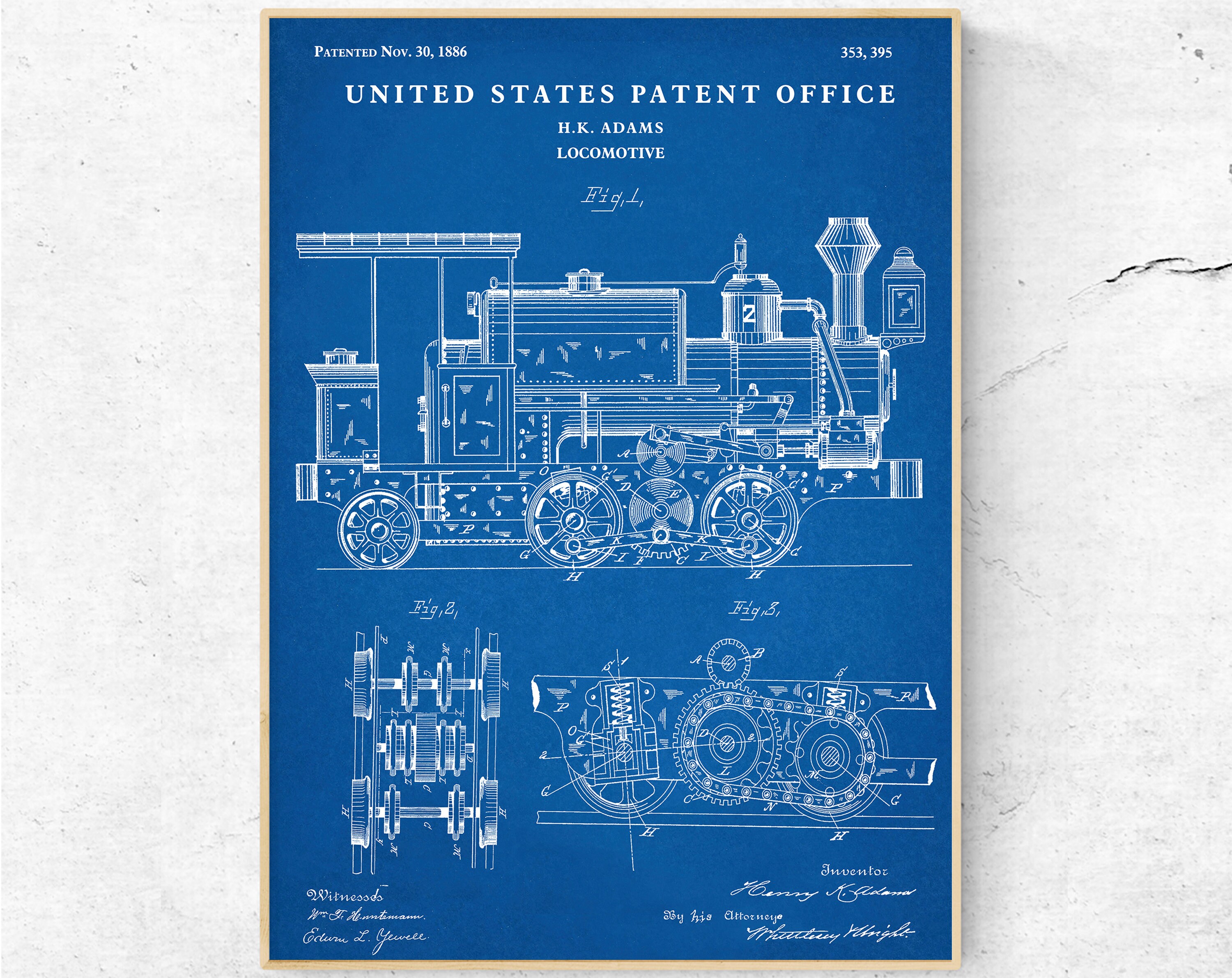 Railroad Locomotive Train Patent Print Steampunk Wall Art | Etsy
