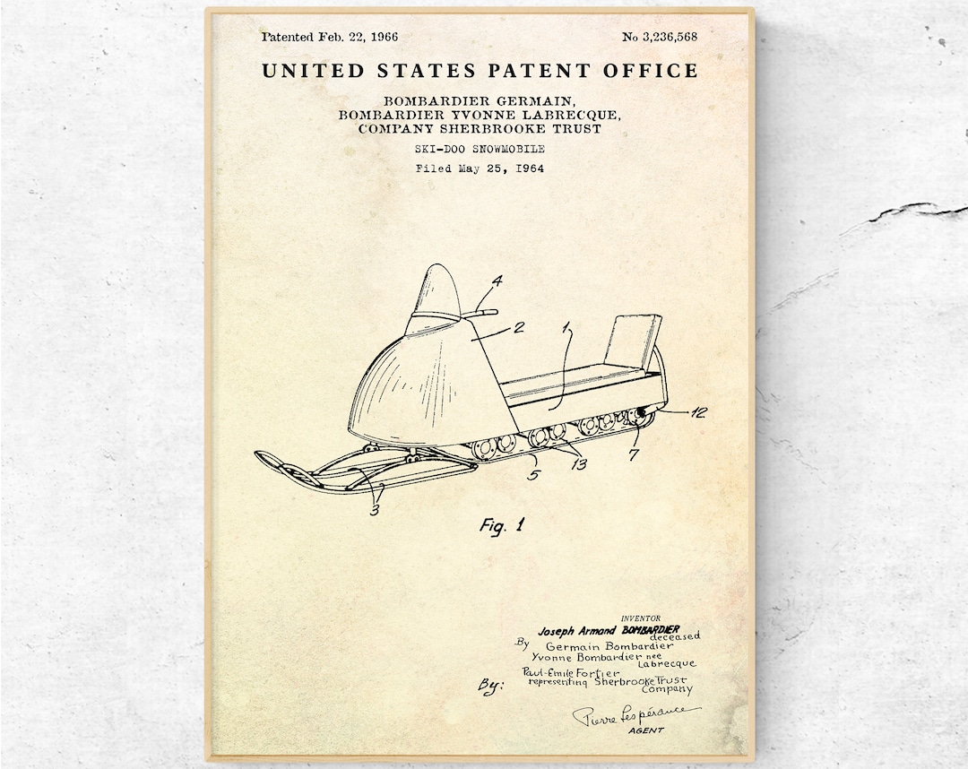 Snowmobile 1966 Patent Print. Inventions Blueprint Poster, Ice Fishing ...