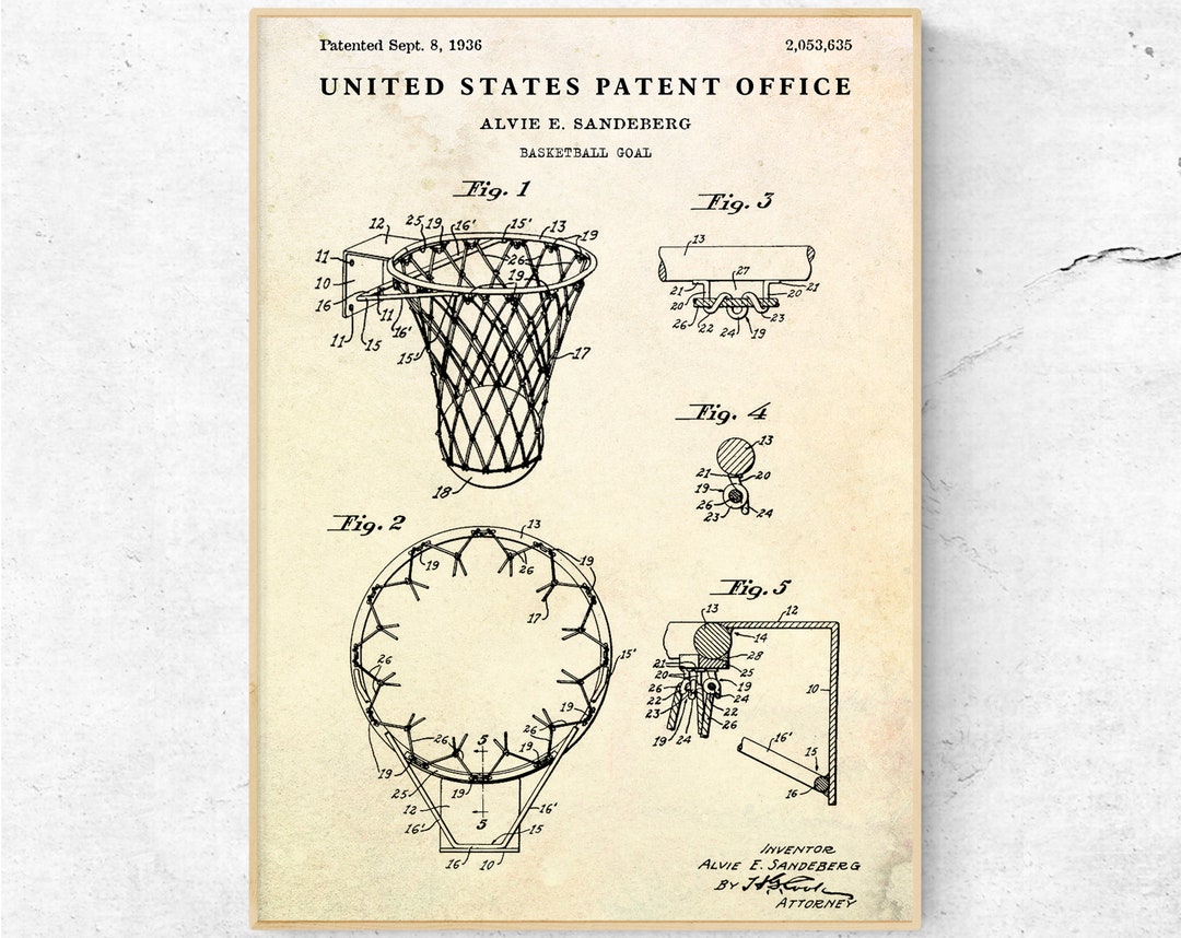 Basketball Hoop Patent Wall Art Print, Blueprint Poster. Basketball ...