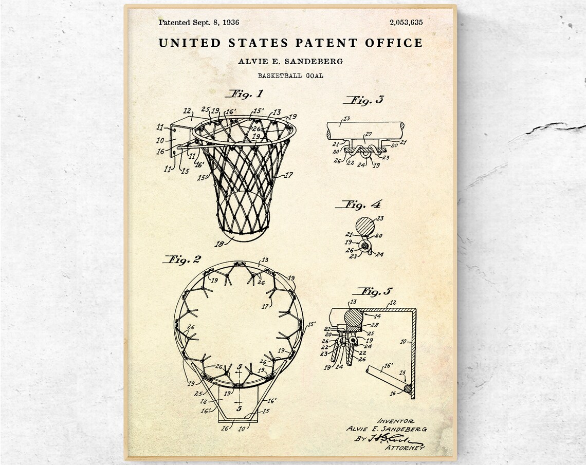 Basketball Hoop Patent Wall Art Print Blueprint Poster. | Etsy