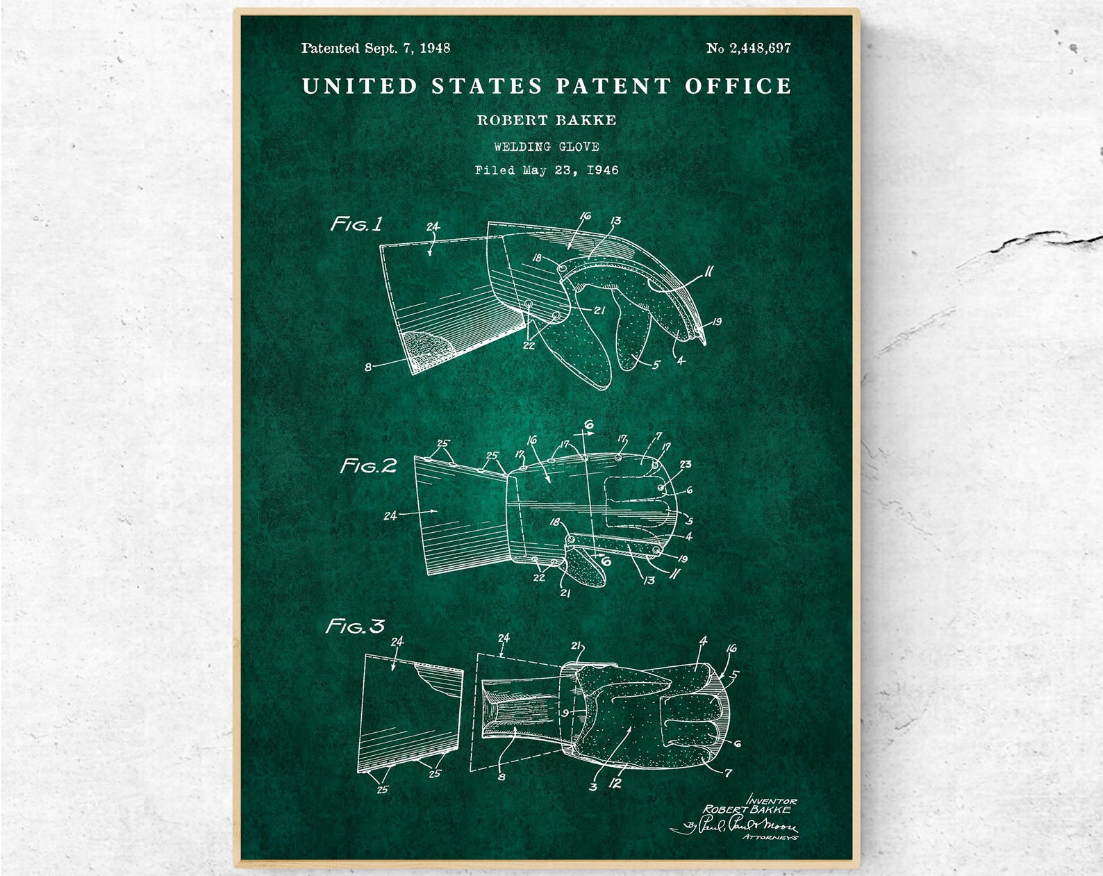 Welding Glove 1948 Patent Print. Welding Safety Invention Blueprint ...