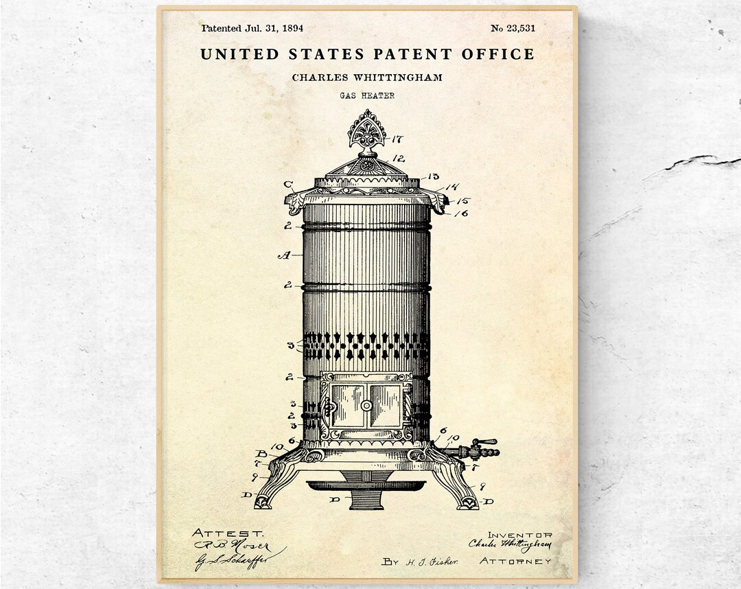 Gas Heater 1894 Patent Print. HVAC Gift, Antique Wall Art, Heating ...