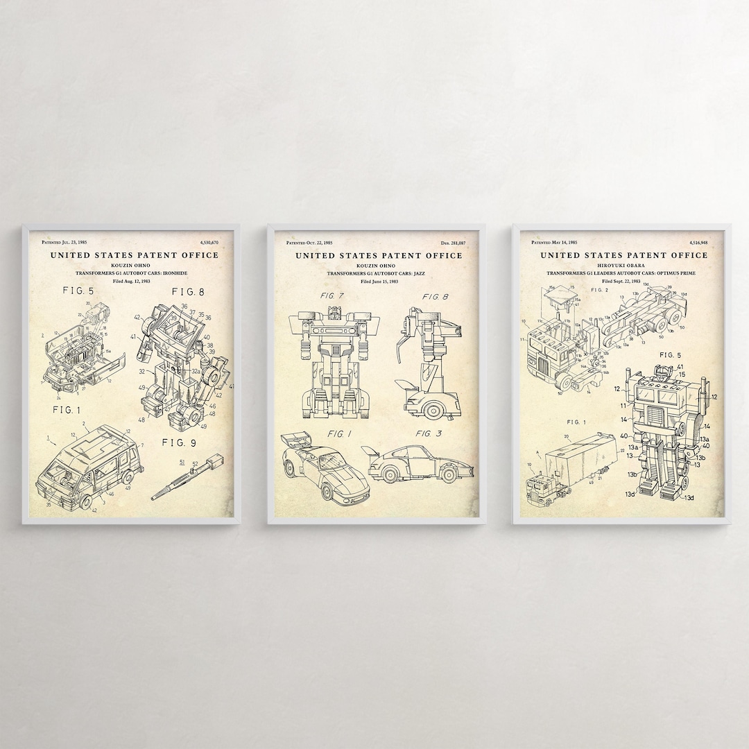 G1 Autobots Optimus Prime Jazz Transformers Patent Prints. Robot Toys ...
