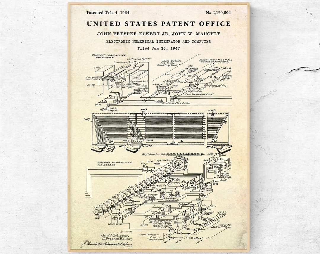 ENIAC First Computer 1964 Patent Print. Mainframe Blueprint Poster ...