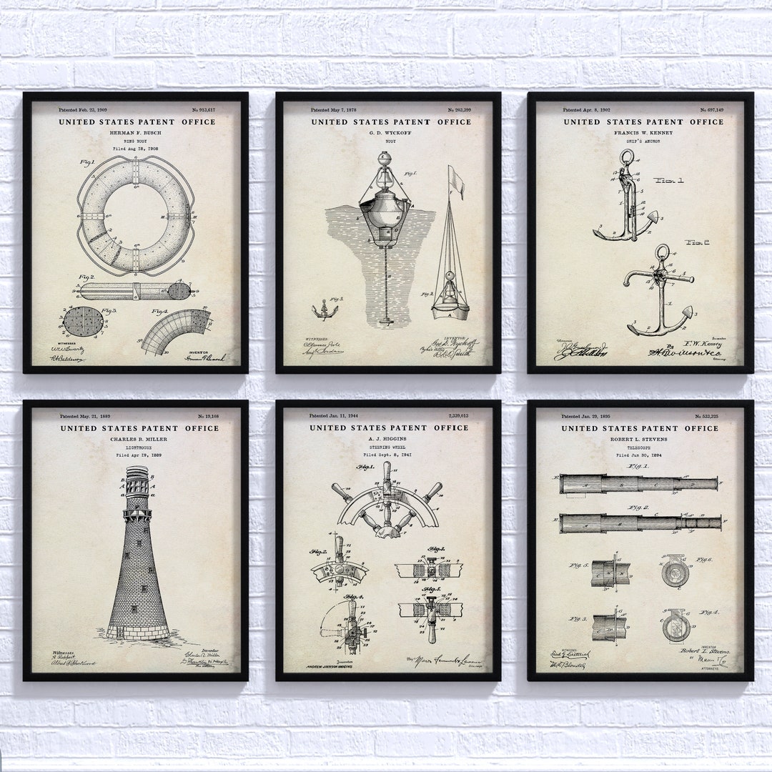 Nautical Wall Art: Maritime Patent Posters, Inventions Blueprint, Ship ...