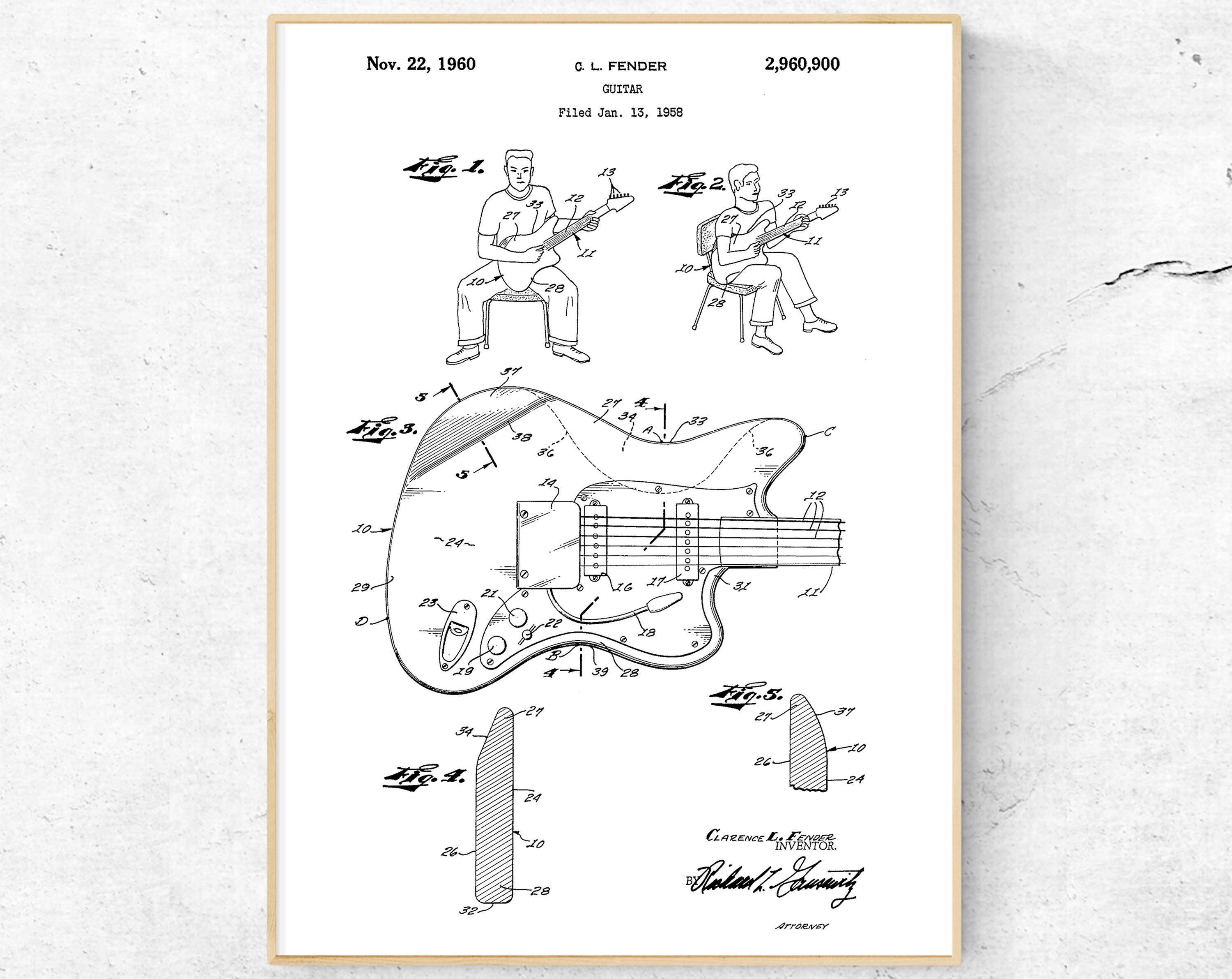 Fender Guitar Patent Print. Electric Guitar Poster. Guitar | Etsy