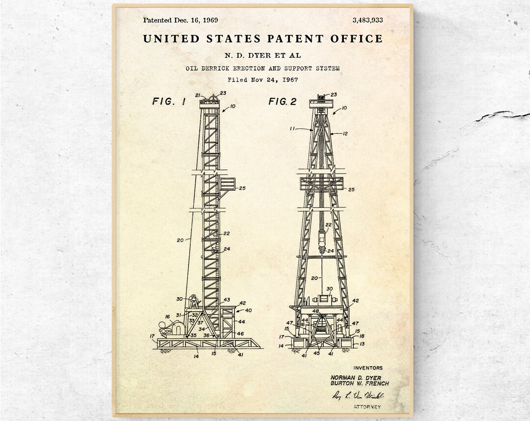 Oil Derrick Patent Print, Petroliana Inventions Blueprint Poster, Oil ...