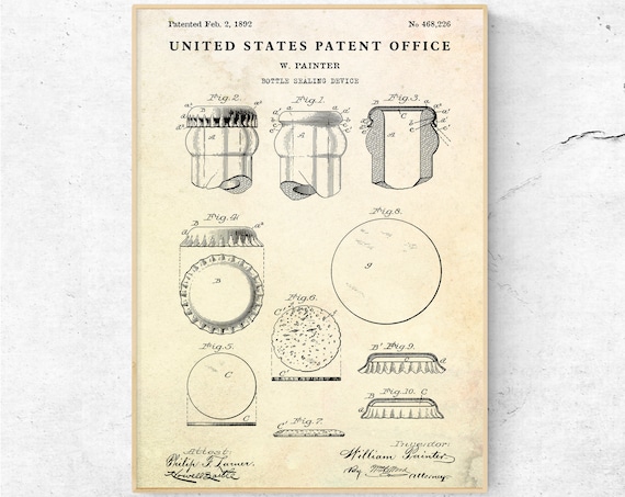 Beer Bottle Cap Patent Print Inventions Blueprint Poster - Etsy
