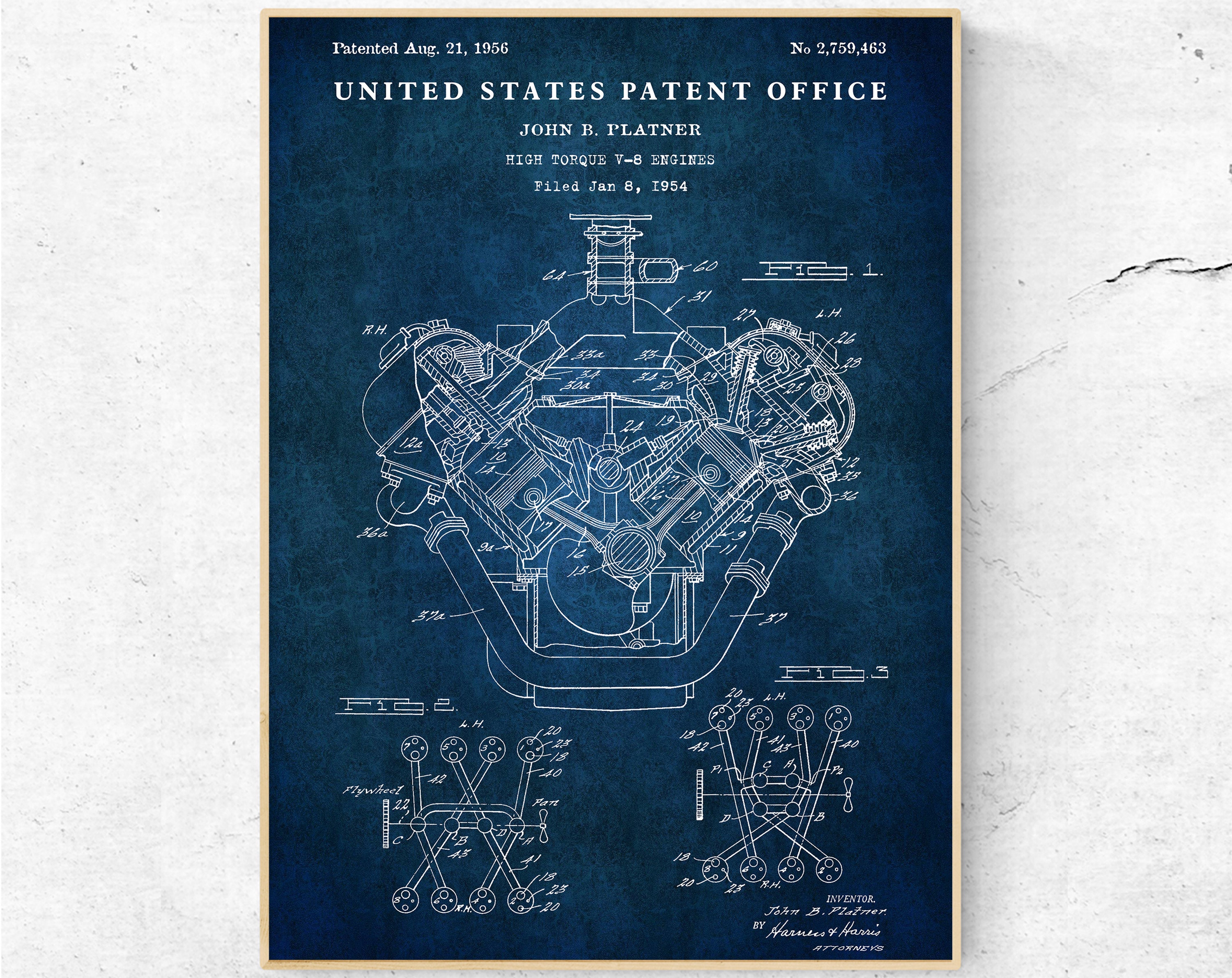 V8 Hemi Engine Patent Print, Automotive Industry Invention Blueprint ...