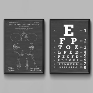 Snellen Eye Chart & Glasses Patent Wall Art, Optometry Wall Art ...