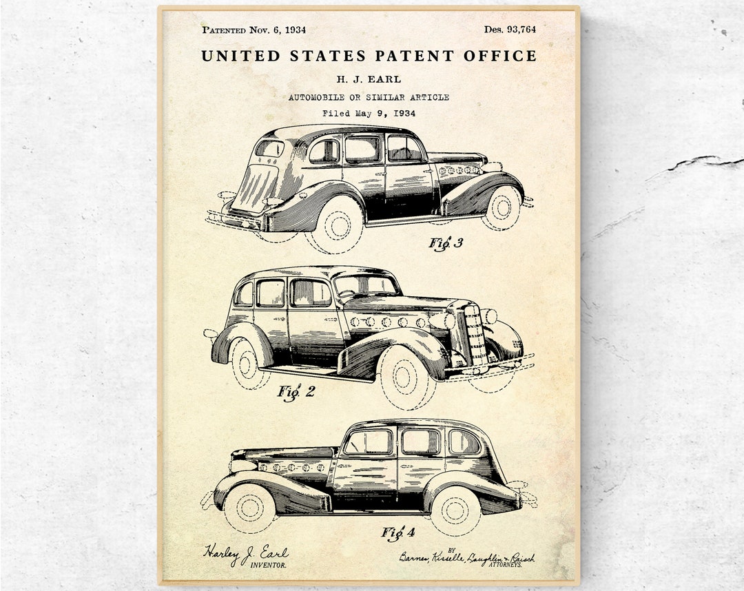 Automobile 1934 Patent Print. Vintage Car Inventions Blueprint Poster ...