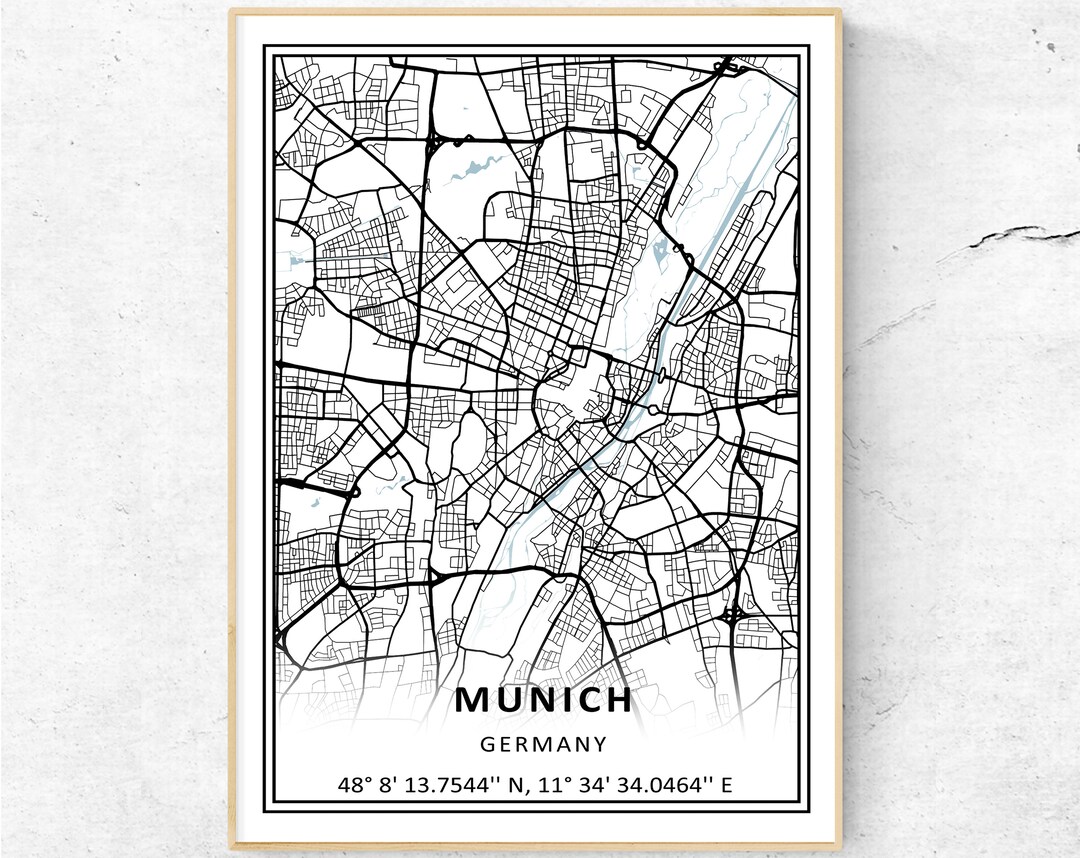 Munich City Map Print, Modern Map Wall Art, Germany Travel Gift Poster ...