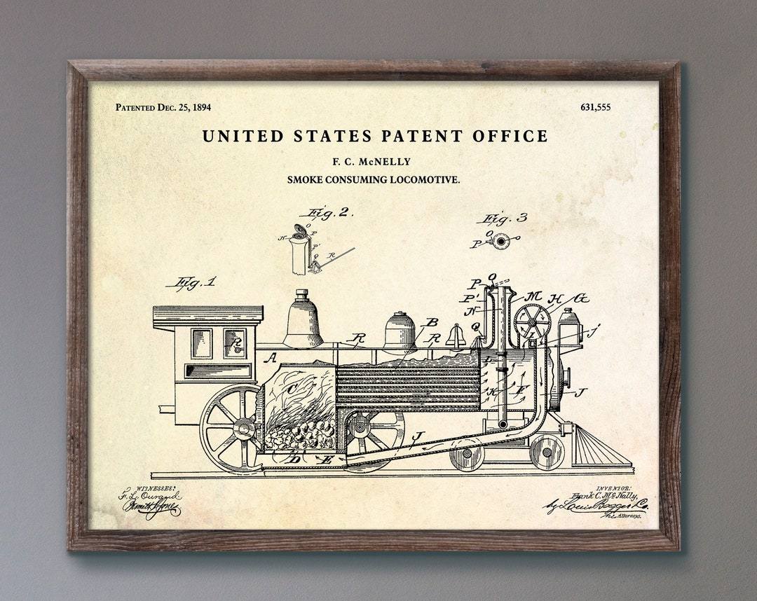 Locomotive Patent Print, Train Invention Railway Blueprint Poster ...