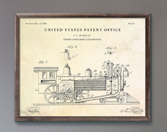 Railroad Locomotive Train Patent Print Steampunk Wall Art | Etsy