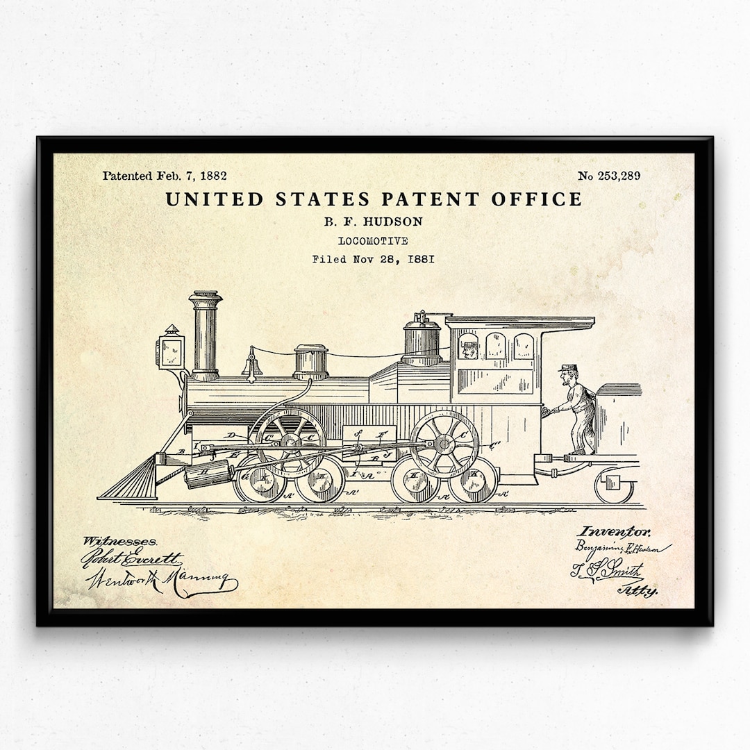 Locomotive 1882 Patent Print, Steam Train Invention, Railway Antique ...