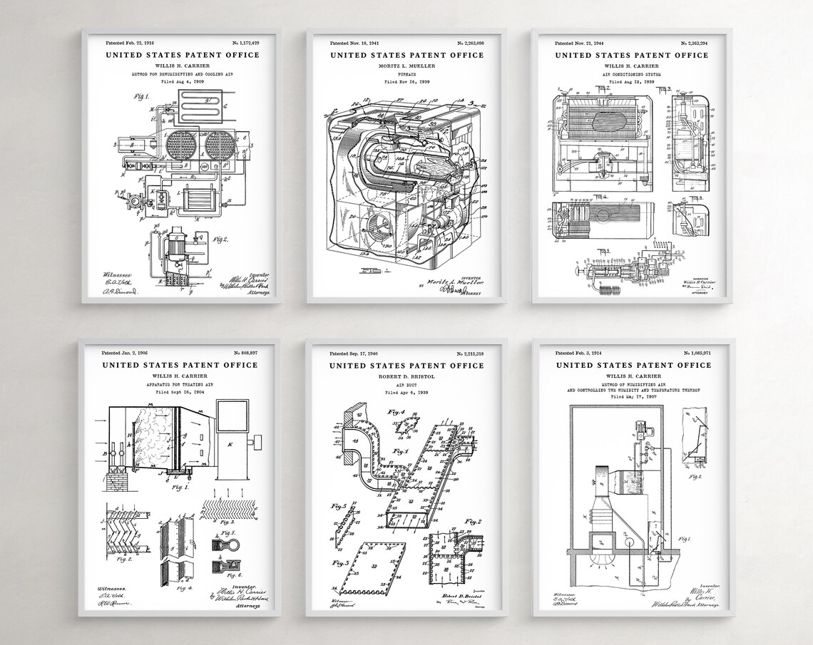 Air Conditioning Patent Wall Art. Ventilation, Heating Inventions ...