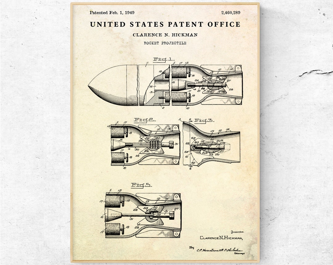 Rocket Projectile Patent Print. Military Blueprint World War 2 Weapon ...